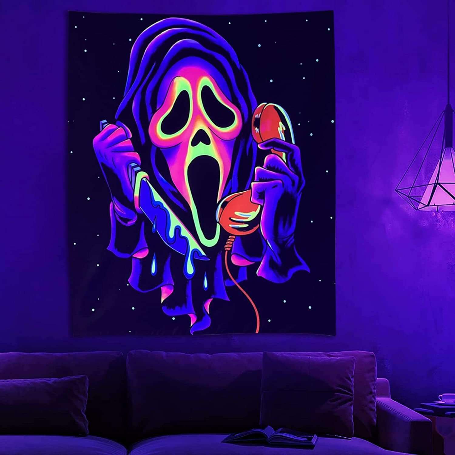 Simpkeely Blacklight Horror Face Tapestry – UV Reactive Ghost Wall ...